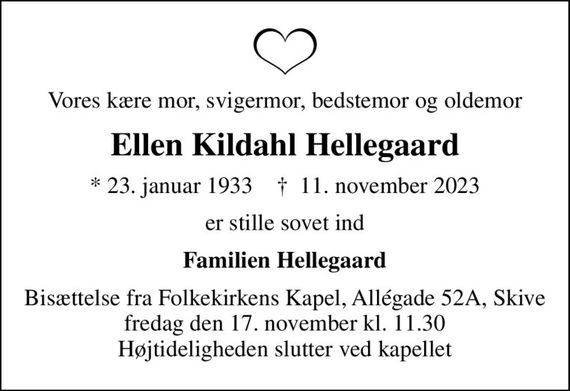 Ellen Kildahl Hellegaard | Dødsannoncer i Danmark