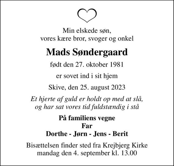 Mads Søndergaard | Dødsannoncer i Danmark