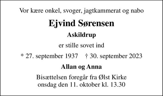 Ejvind Sørensen | Dødsannoncer i Danmark