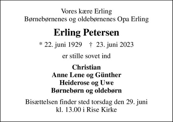 Erling Petersen | Dødsannoncer i Danmark