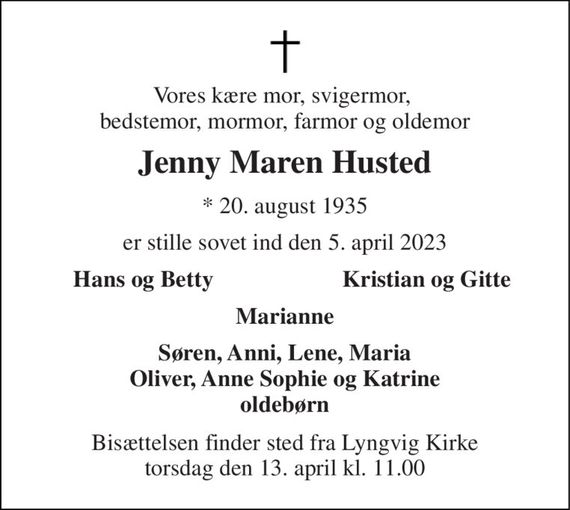 Jenny Maren Husted | Dødsannoncer i Danmark