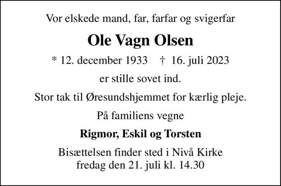 Ole Vagn Olsen | Dødsannoncer i Danmark