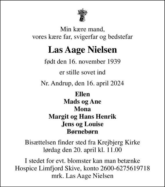 Las Aage Nielsen | Dødsannoncer i Danmark