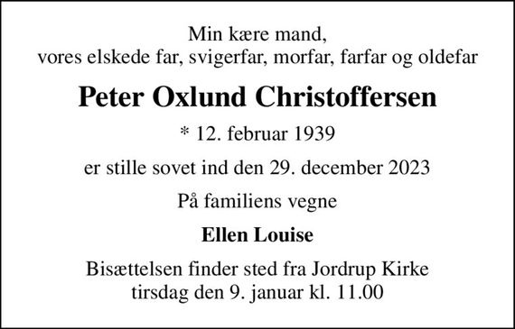 Peter Oxlund Christoffersen | Dødsannoncer i Danmark