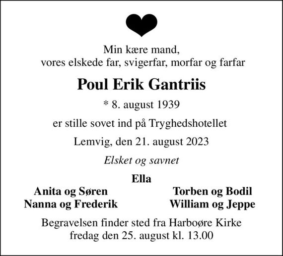 Poul Erik Gantriis | Dødsannoncer i Danmark