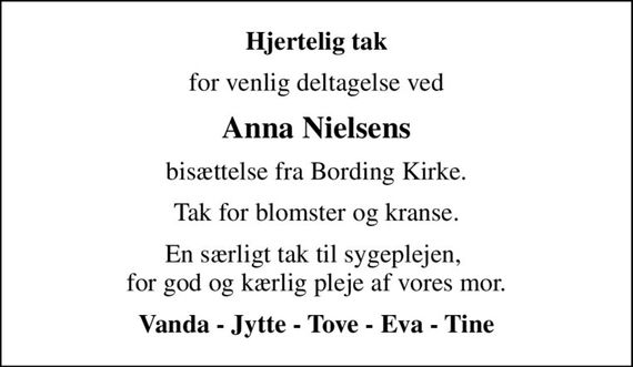 Anna Nielsen | Dødsannoncer i Danmark