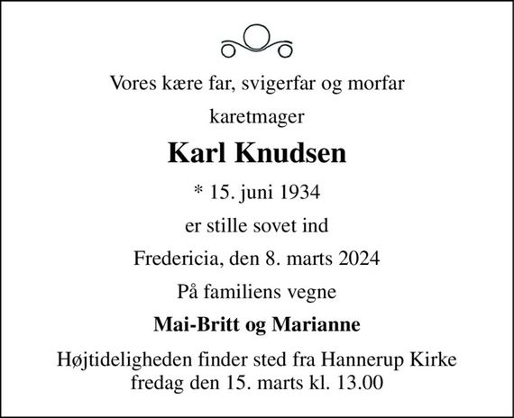 Karl Knudsen | Dødsannoncer i Danmark