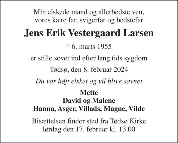 Jens Erik Vestergaard Larsen | Dødsannoncer i Danmark