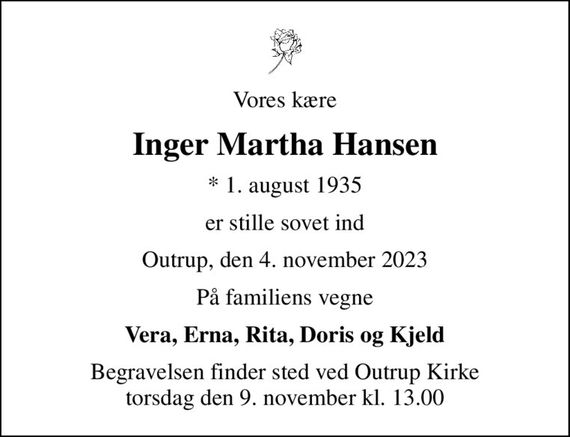 Inger Martha Hansen | Dødsannoncer i Danmark