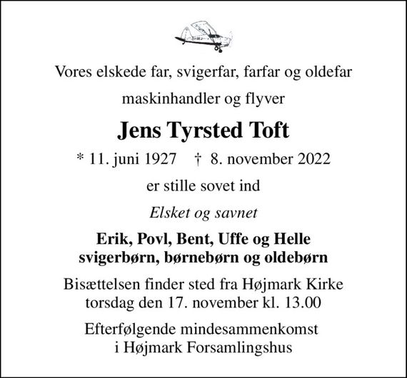 Jens Tyrsted Toft | Dødsannoncer i Danmark