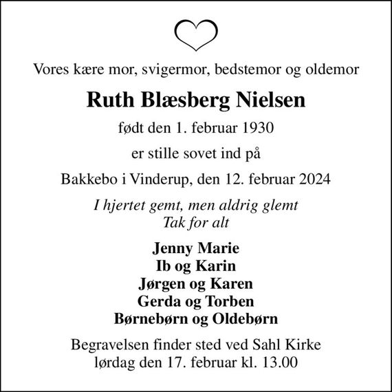 Ruth Blæsberg Nielsen | Dødsannoncer i Danmark