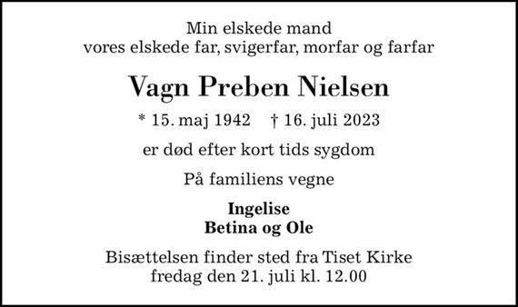 Vagn Preben Nielsen | Dødsannoncer i Danmark