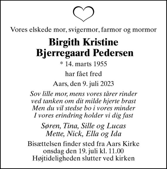 Birgit Kristine Bjerregaard Pedersen | Dødsannoncer i Danmark