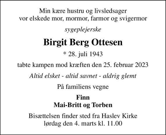 Birgit Berg Ottesen | Dødsannoncer i Danmark