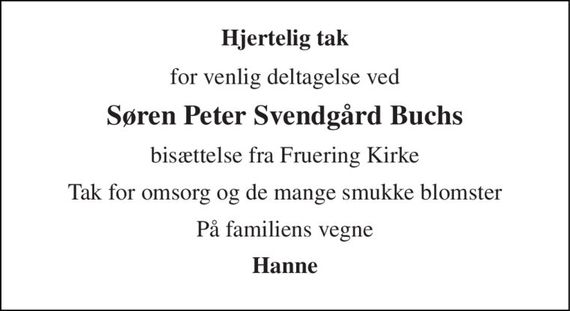 Søren Peter Svendgård Buch | Dødsannoncer i Danmark