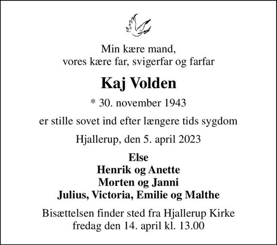 Kaj Volden | Dødsannoncer i Danmark