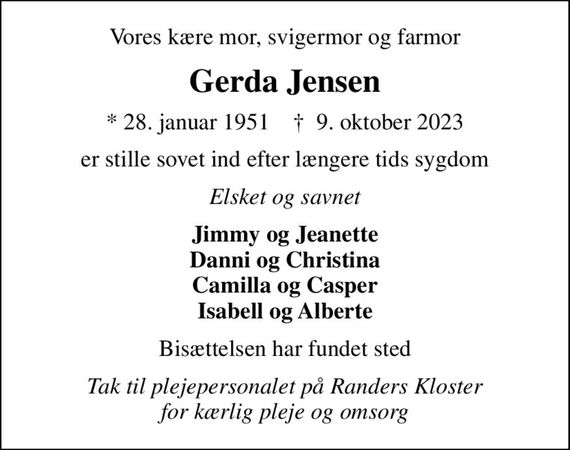 Gerda Jensen | Dødsannoncer i Danmark