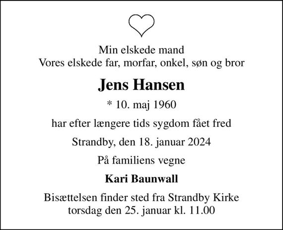 Jens Hansen | Dødsannoncer i Danmark