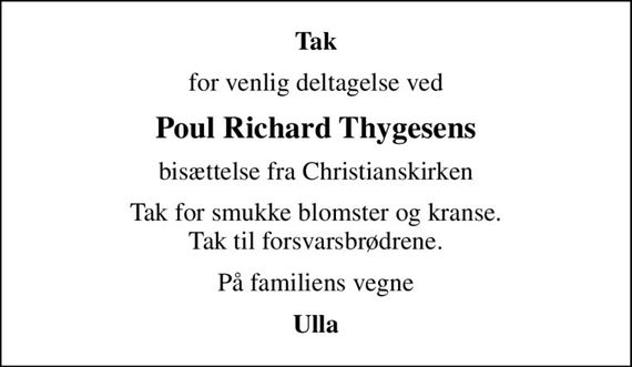 Poul Richard Thygesen | Dødsannoncer i Danmark