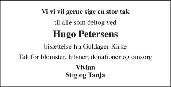 Hugo Petersen | Dødsannoncer i Danmark