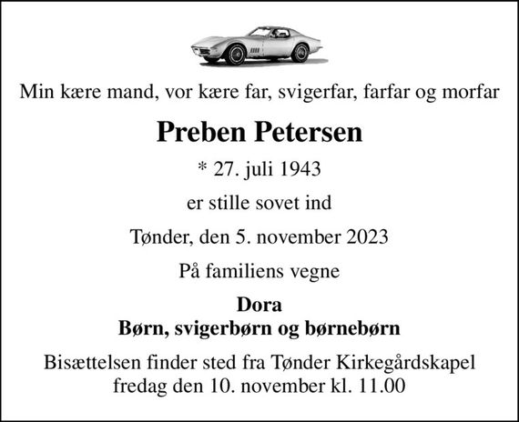 Preben Petersen | Dødsannoncer i Danmark