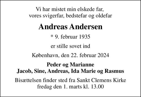 Andreas Andersen | Dødsannoncer i Danmark