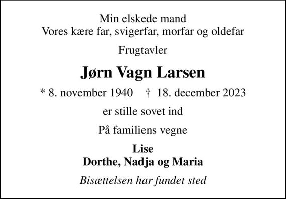 Jørn Vagn Larsen | Dødsannoncer i Danmark