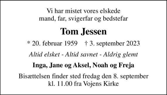 Tom Johnny Jessen | Dødsannoncer i Danmark