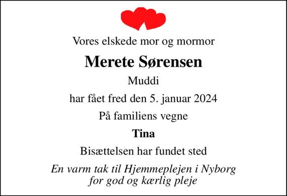 Merete Sørensen | Dødsannoncer i Danmark