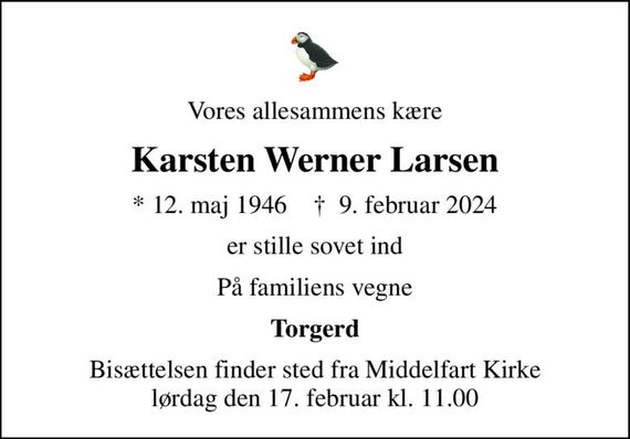 Karsten Werner Larsen | Dødsannoncer i Danmark