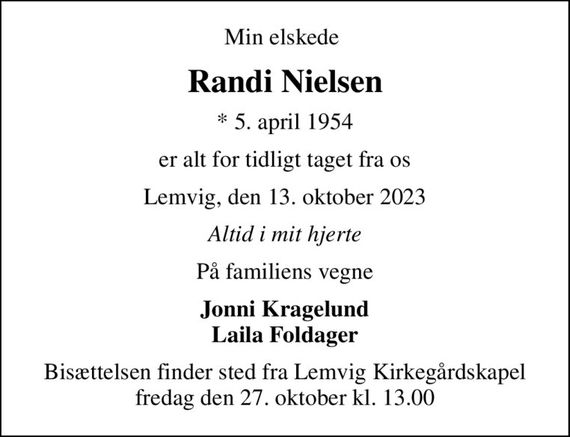 Randi Nielsen | Dødsannoncer i Danmark