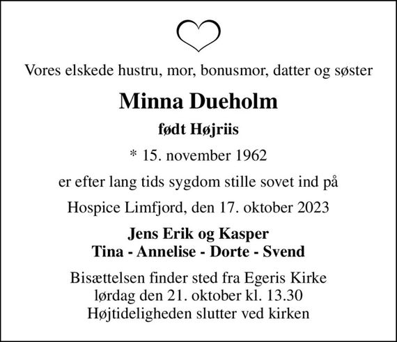 Minna Dueholm | Dødsannoncer i Danmark