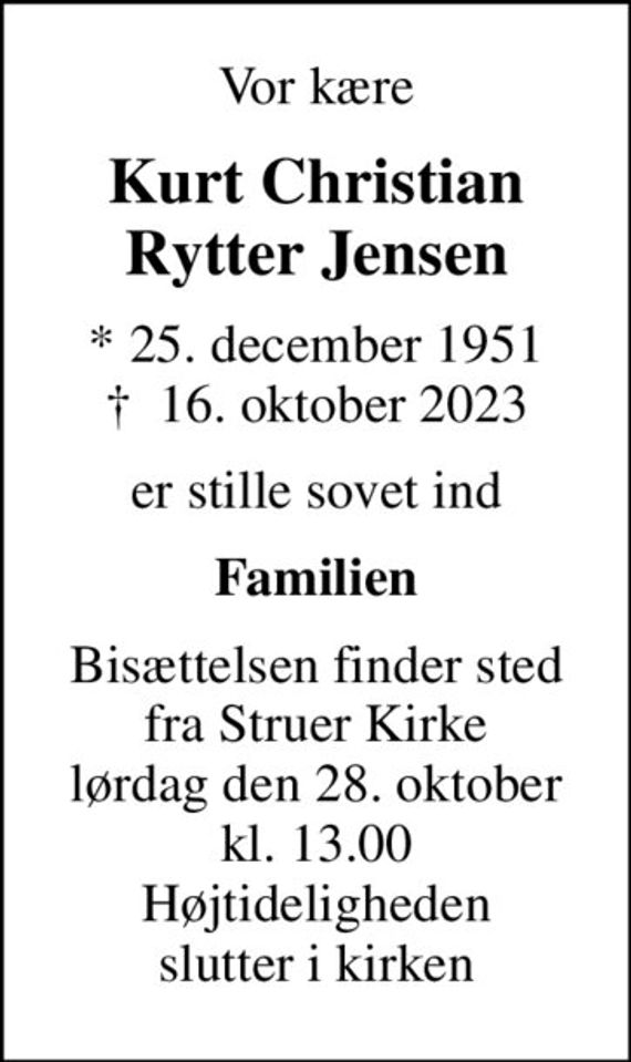 Kurt Christian Rytter Jensen | Dødsannoncer i Danmark