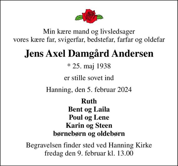 Jens Axel Damgård Andersen | Dødsannoncer i Danmark