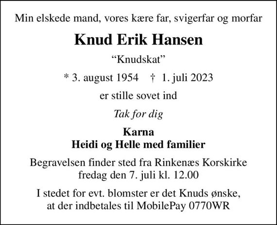 Knud Erik Hansen | Dødsannoncer i Danmark