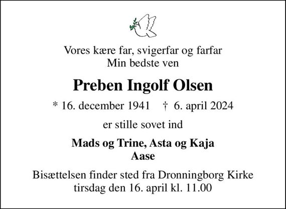 Preben Ingolf Olsen | Dødsannoncer i Danmark