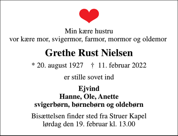 Grethe Rust Nielsen | Dødsannoncer i Danmark