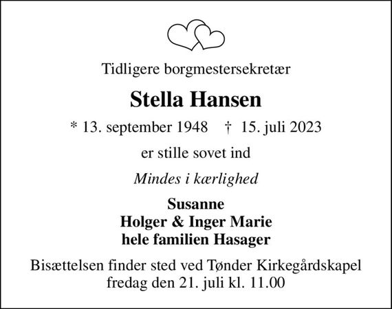 Stella Hansen | Dødsannoncer i Danmark