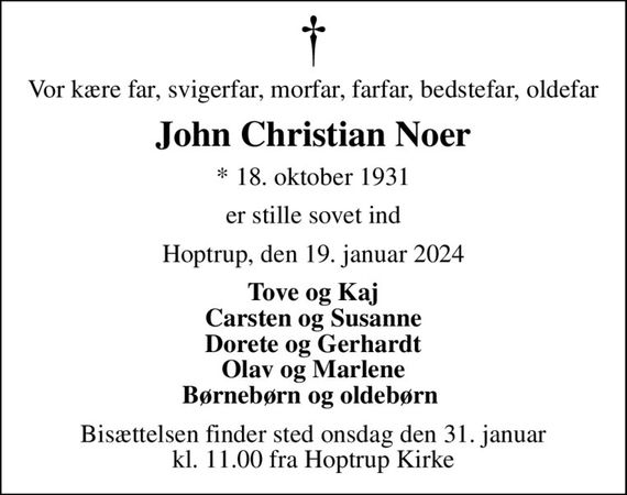 John Christian Noer | Dødsannoncer i Danmark