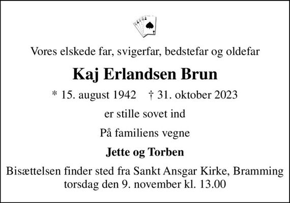 Kaj Erlandsen Brun | Dødsannoncer i Danmark