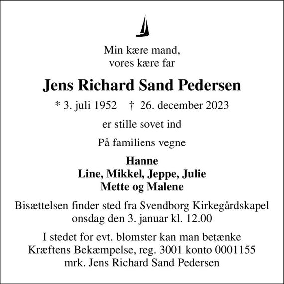 Jens Richard Sand Pedersen | Dødsannoncer i Danmark