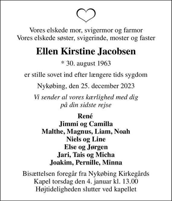 Ellen Kirstine Jacobsen | Dødsannoncer i Danmark