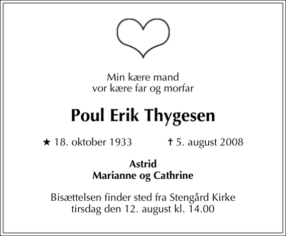 Poul Erik Thygesen | Dødsannoncer i Danmark