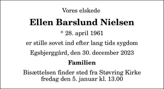 Ellen Barslund Nielsen | Dødsannoncer i Danmark