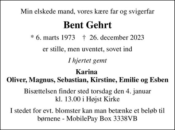 Bent Gehrt | Dødsannoncer i Danmark