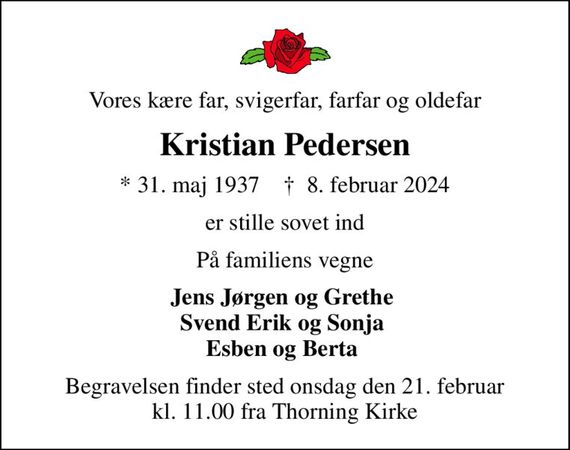 Kristian Pedersen | Dødsannoncer i Danmark