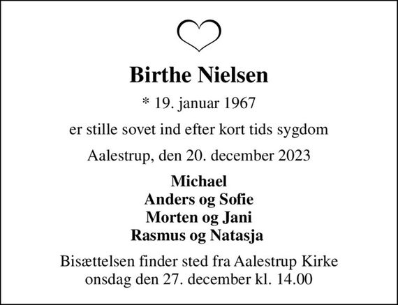 Birthe Nielsen | Dødsannoncer i Danmark