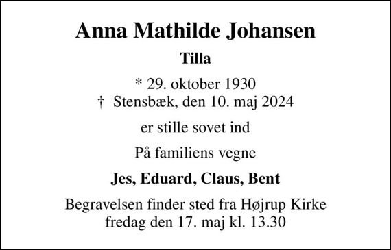 Anna Mathilde Johansen | Dødsannoncer i Danmark