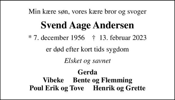Svend Aage Andersen | Dødsannoncer i Danmark