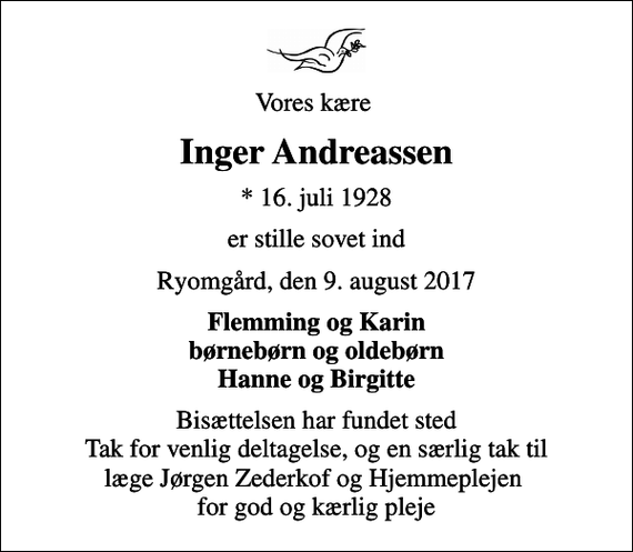 Inger Andreassen | Dødsannoncer i Danmark